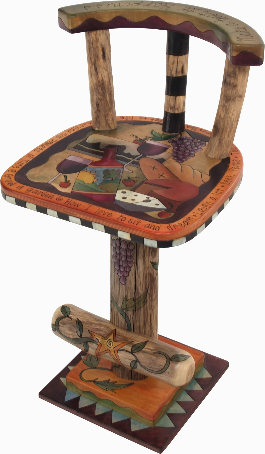 Stool With Back S314801 | Sticks Handmade